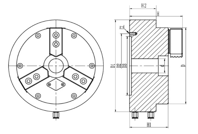 Front Mounted Pneumatic Power Chuck 3 Jaw Chuck For Pipe Thread Machine ...